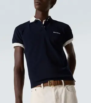 Miu Miu Logo Cotton Piqué Polo Shirt - Blue