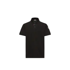 Moncler Logo Cotton Piquet Polo Shirt - Black
