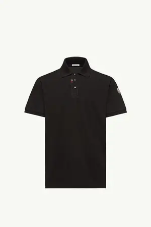 Moncler Logo Cotton Piquet Polo Shirt - Black