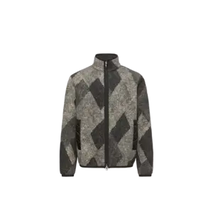 Moncler Diamond Pattern Wool Blend Zip-up Cardigan - Grey