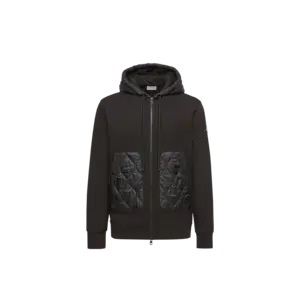 Moncler Diamond Quilted Cotton Blend Zip-up Hoodie - Black