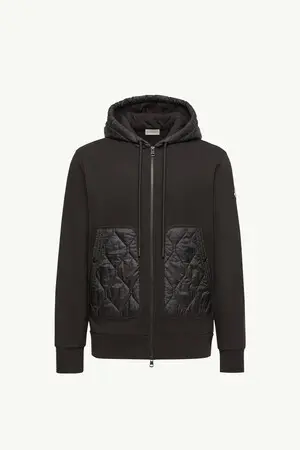 Moncler Diamond Quilted Cotton Blend Zip-up Hoodie - Black
