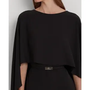 Ralph Lauren Belted Cape Georgette Jumpsuit - Black