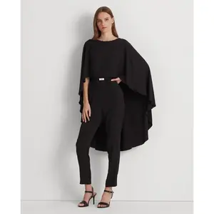 Ralph Lauren Belted Cape Georgette Jumpsuit - Black