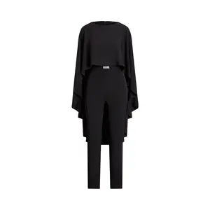 Ralph Lauren Belted Cape Georgette Jumpsuit - Black