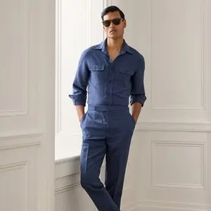 Ralph Lauren Gregory Hand-tailored Silk-linen Trouser - Steel Blue