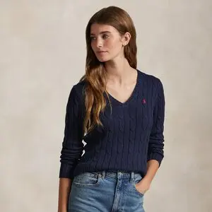 Ralph Lauren Cable-knit V-neck Sweater - Hunter Navy