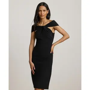 Ralph Lauren Twist-front Off-the-shoulder Crepe Sheath Dress - Black