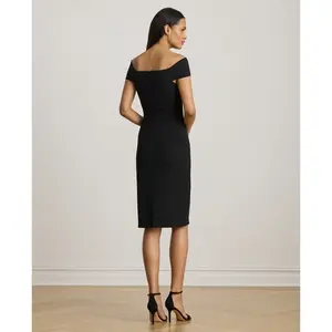 Ralph Lauren Twist-front Off-the-shoulder Crepe Sheath Dress - Black