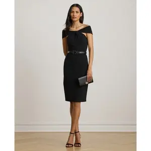 Ralph Lauren Twist-front Off-the-shoulder Crepe Sheath Dress - Black