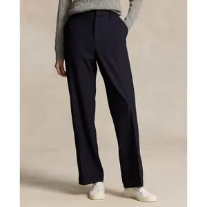 Ralph Lauren High-rise Relaxed Straight Italian Stretch Wool Faille Pants - Navy