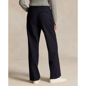 Ralph Lauren High-rise Relaxed Straight Italian Stretch Wool Faille Pants - Navy