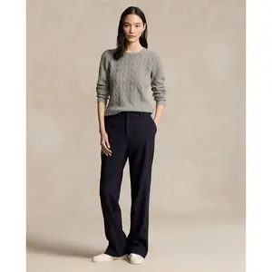 Ralph Lauren High-rise Relaxed Straight Italian Stretch Wool Faille Pants - Navy