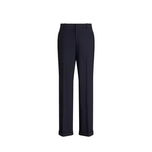 Ralph Lauren High-rise Relaxed Straight Italian Stretch Wool Faille Pants - Navy