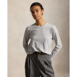 Ralph Lauren Shrunken Fit Long-sleeve Cotton-modal Jersey Tee - Cobblestone Heather
