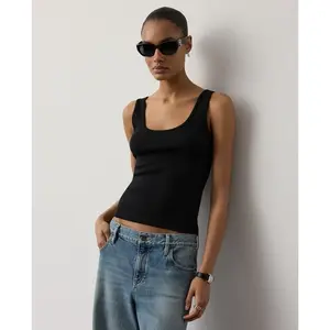 Ralph Lauren Ellis Rib-knit Cotton-blend Tank Top - Black