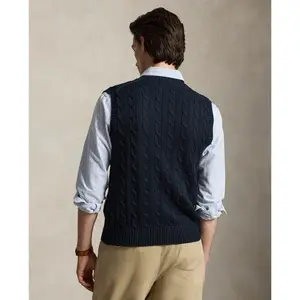 Ralph Lauren Cable-knit Cotton V-neck Sweater Vest With Embroidered Pony - Hunter Navy