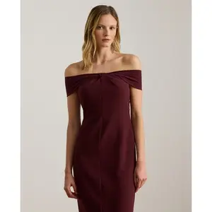 Ralph Lauren Twist-front Off-the-shoulder Crepe Sheath Dress - Dark Garnet