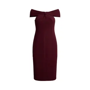 Ralph Lauren Twist-front Off-the-shoulder Crepe Sheath Dress - Dark Garnet