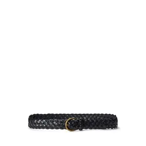 Ralph Lauren Braided Calfskin Leather Belt With Engraved Buckle - Black