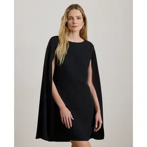 Ralph Lauren Georgette Cape Cocktail Dress - Black