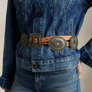 Ralph Lauren Metal-Accent Leather Skinny Belt Natural