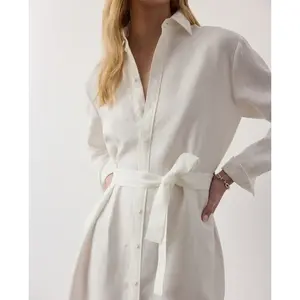 Ralph Lauren Vicki Linen Shirt Dress With Belt - Cream