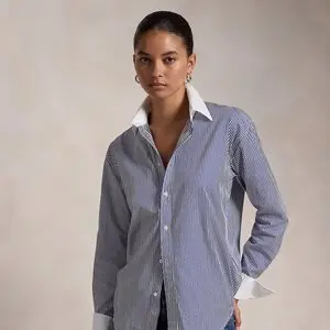 Ralph Lauren Extended-cuff Striped Cotton Shirt - White/fall Royal
