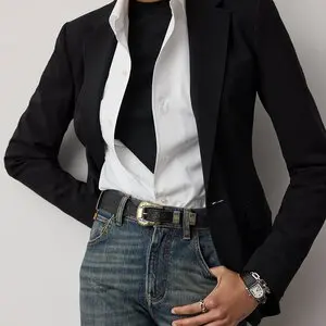 Ralph Lauren Tooled Vachetta Leather Belt Black