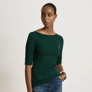 Ralph Lauren Ralph Lauren Stretch Cotton Boatneck Tee With "LRL" Monogram Moss Agate