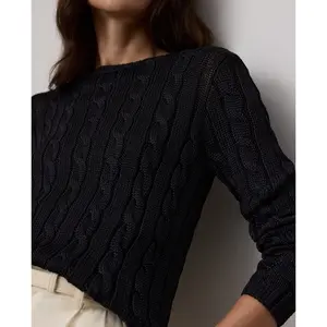 Ralph Lauren Cable-knit Silk Crewneck Sweater - Black