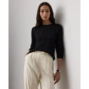 Ralph Lauren Cable-knit Silk Crewneck Sweater - Black