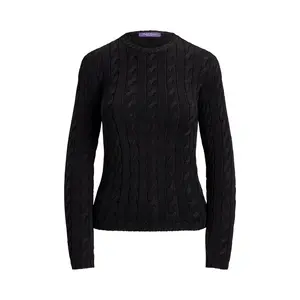 Ralph Lauren Cable-knit Silk Crewneck Sweater - Black