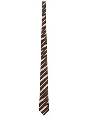 Saint Laurent Striped Silk Tie - Brown