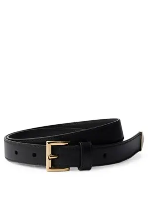 Prada Thin Leather Belt With Logo Buckle - Black