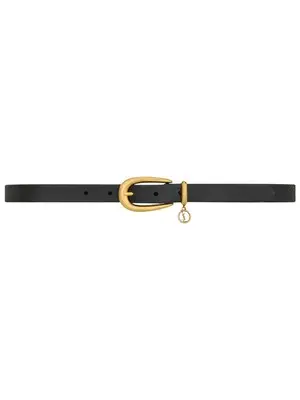 Saint Laurent Cassandre Thin Leather Belt With Elongated Buckle And Ch - Black