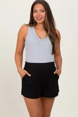 PINKBLUSH Maternity Rounded Hem Shorts - Black