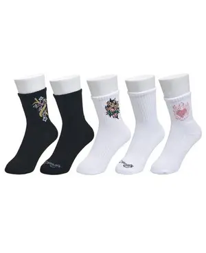 Ed Hardy Printed Mid Crew Socks 5 Pack - White Multi