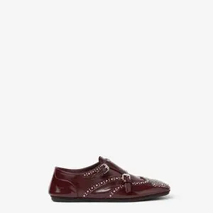 Fendi Stud Double Monk Strap Loafers In Burgundy Calfskin - Red