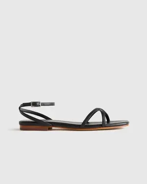 Quince Italian Leather Ankle Strap Sandal With Square Toe - Black