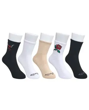 Ed Hardy Rose Print Mid Crew Sock 5-pack - White Multi