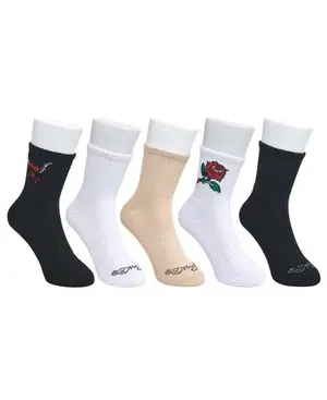 Ed Hardy Rose Print Socks - White Multi