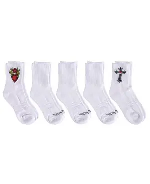 Ed Hardy Crew Socks 5 Pack - White