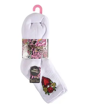 Ed Hardy Crew Socks 5 Pack - White