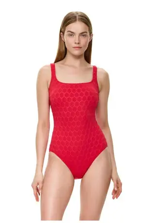 GOTTEX Chained Reaction Textu Square Neck One Piece - Red