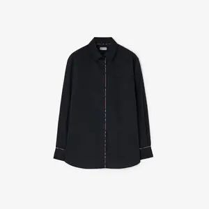 Burberry Relaxed Fit Check Piping Cotton Shirt - Navy