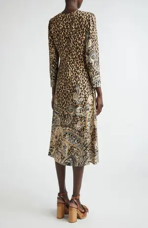 Etro Mixed Print Long Sleeve Midi Dress