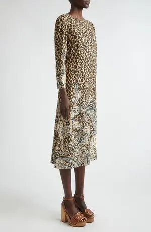 Etro Mixed Print Long Sleeve Midi Dress