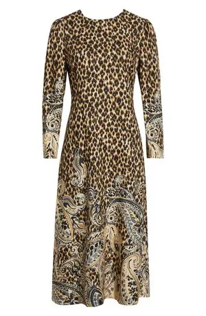 Etro Mixed Print Long Sleeve Midi Dress