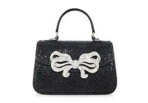 Judith Leiber Crystal Embellished Bow Top Handle Bag - Silver Jet